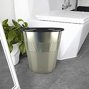 nu steel Round Metal Small 2.5 Gallon Recycle Trash Can Wastebasket, Garbage Container Bin for Bathrooms, Kitchen, Bedroom, Home Office - Durable Stainless Steel - Silver Outside Black Inside