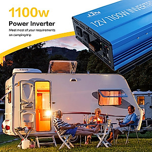 JJN Power Inverter 1100 Watt Modified Sine Wave Inverter 12V DC to 110V AC Converter for Home, Laptop, Off-Grid Solar Power Inverter with Built-in 5V/2.1A USB Port, 2 AC Outlets, Remote Controller