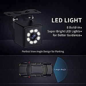 Backup Camera for Car Front & Back Rear View Camera: Night Vision HD 170 Degree Wide View Angle with 8 LEDs, License Plate Backup Camera Waterproof Reverse Camera for Cars/Truck/Camper
