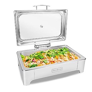 Electric Chafing Dish,Rectangular Chafing Dish Buffet Set with Glass Top, Soft-Close Lid, Chafer for Catering Buffet Servers and Warmers