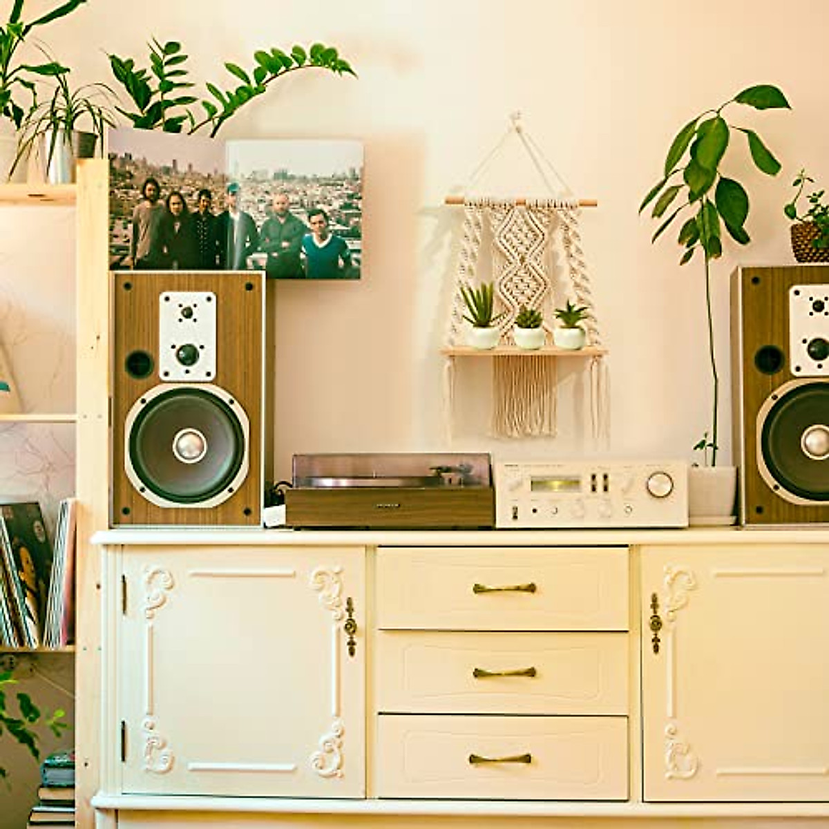 JERZO Macrame Hanging Wall Shelves, Boho Decor, Swing Rope Floating Shelf, Rustic Wood Storage Shelf for Bedroom Bathroom Living Room Nursery Dorm Room, Décor Plant Display