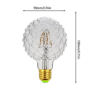 VicFlora G95 LED Pineapple Bulb Retro Edison Lamp 4W 2700K Warm White Light Not Dimmable 40W Equivalent Clear Glass Lamp, E26 Base, Suitable for Bedrooms, Restaurants, Cafes, Pack of 2