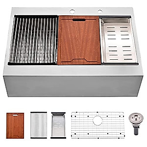 30 Inch Drop In Farmhouse Sink Workstation-Bokaiya 30x22 Inch Stainless Steel Farmhouse Drop In Sink Top Mount Workstation Kitchen Sink 16 Gauge Single Bowl Deep Kitchen Sink