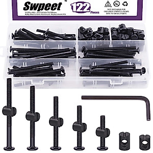 Swpeet 120Pcs Crib Hardware Screws, Black M6 × 40/50/60/70/80mm Hex Socket Head Cap Crib Baby Bed Bolt and Barrel Nuts with 1 x Allen Wrench Perfect for Furniture, Cots, Crib Screws 15/20/25/30/35