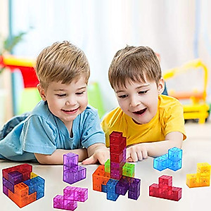 WorWoder Kids Magnetic Building Blocks Magic Magnetic 3D Puzzle Cubes, Set of 7 Multi Shapes Magnetic Blocks with 54 Guide Cards, Intelligence Developing and Stress Relief Fidget Toys for Kids Adults