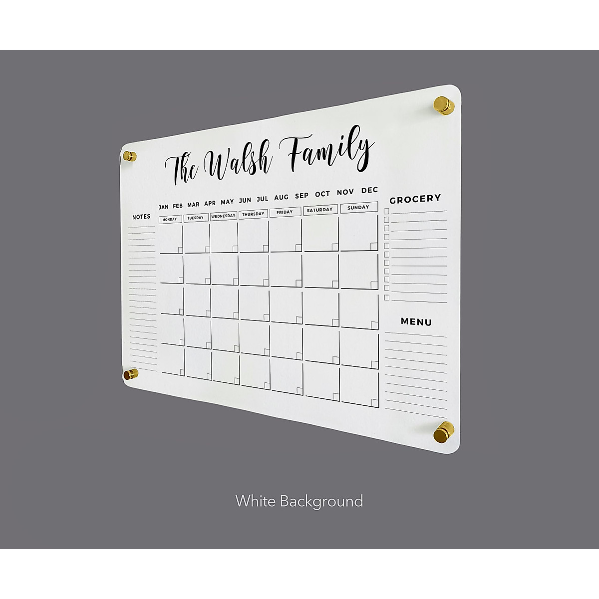 BLACK FAMILY NAME CALENDAR Personalized Calendar 2024 - Personalized Dry Erase Board, Horizontal Wall Calendar, Monthly and Weekly Calendar, Housewarming Gift, Goals, To Do