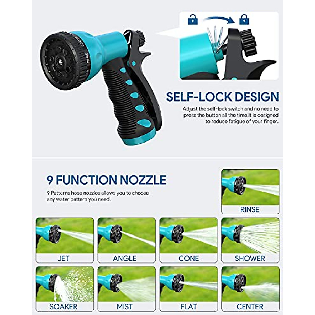 ENEACRO Retractable Garden Hose Reel with Wall Mount 1/2"×100ft with 9 Pattern Hose Nozzle, Brass Connector, Auto Rewind/Any Length Lock/ 180° Swivel Bracket, Ideal for Garden Watering