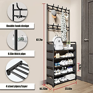 AriceHou 5-Tier Coat and Shoe Rack,Entryway Coat Rack Hallway Bench Storage Organizer with 8 Hooks and Side cloth for Living Room,Bedroom,Office Hall Trees