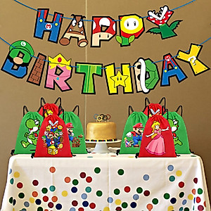 Hbavfihnbg Super Bros Party Bags Favors, Super Bros Party Gift Goody Bags Drawstring Bags For Super Bros Theme Kids Birthday Party Supplies Decorations Set of 12(4 Designs)