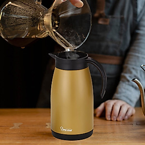 SINCE 1997 MR.CHEF 34Oz Thermal Coffee Carafe, Insulated Stainless Steel Coffee Carafes for Keeping Hot/Double Walled Vacuum Coffee Carafe (Gold, 1L)