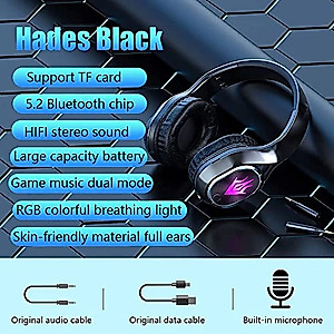 MEGCCR Bluetooth 5.2 Headset Sports Games Music Night Light Dual Mode Headphones 360 ° Hi-Fi Stereo Sound 40mm Composite Diaphragm Suitable for Sports Driving Fitness for iOS Android System (Black)