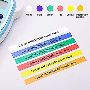 Label KINGDOM Compatible Label Tape Replacement for Brother P Touch TZe Label Tape 12mm 0.47 Inch for PTouch PT D210 H110 D400 Label Maker, Black on White/Orange/Red/Blue/Yellow/Green, 6-Pack