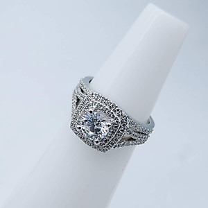 Dazzlingrock Collection 2.70 ctw Round Cubic Zirconia Double Halo Engagement Ring Set for Her (6mm Center Stone) in 10K White Gold, Size 8