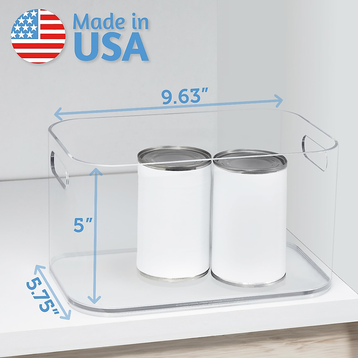 STORi Bliss 10" x 6" Open Compartment Clear Plastic Organizer | Rectangular Makeup and Vanity Storage Bin and Pantry Caddy with Pass-Through Handles | Round Corner Design | Made in USA