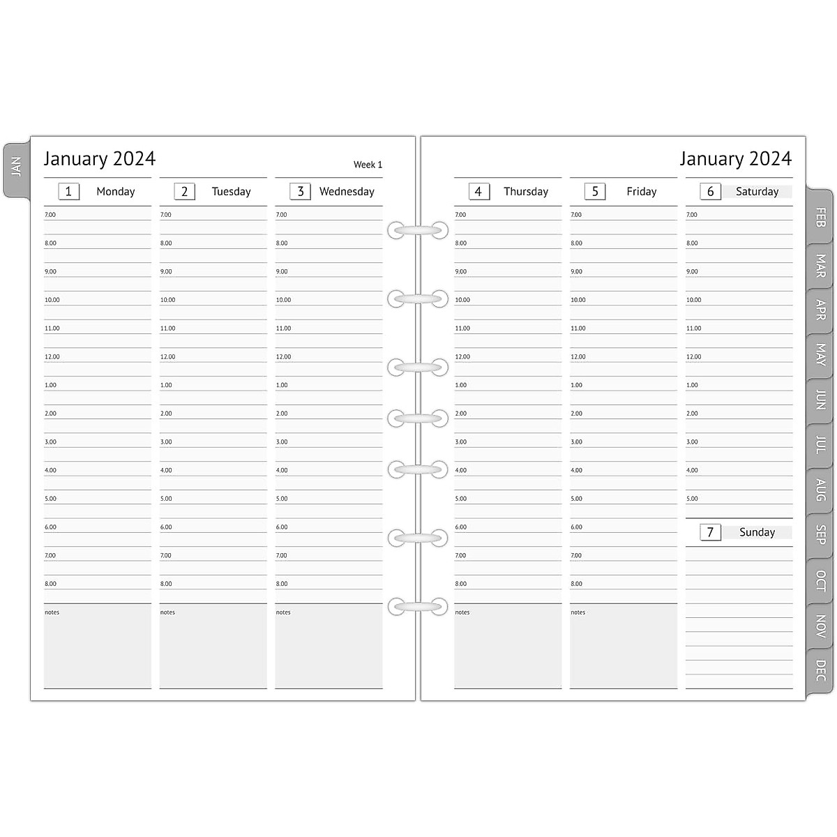 2024 Planner Refills, Weekly and Monthly Appointment Book Inserts, Tabbed, 7 Holes, Classic/Size 4