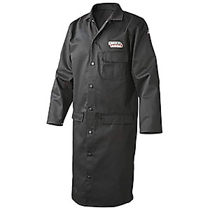 Lincoln Electric Welding Lab Coat | Premium Flame Resistant (FR) Cotton | 45" Length |Black | XL | K3112-XL