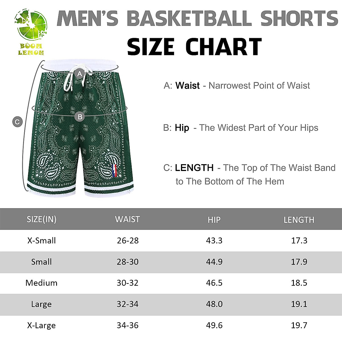BOOMLEMON Men's Basketball Shorts Workout Athletic Paisley Shorts Mesh Print Running Short Pants(Green XS)