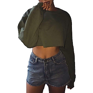 Artfish Women's Crewneck Long Sleeve Crop Tops Workout Casual Pullover Loose Sweatshirts (ArmyGreen,M)