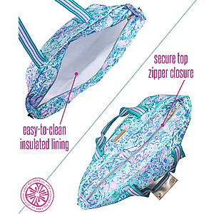 Lilly Pulitzer Picnic and Beach Cooler, Insulated Cooler Bag with Adjustable Shoulder Strap and Zippered Top, Large Soft Cooler for Groceries or Travel, Soleil It On Me
