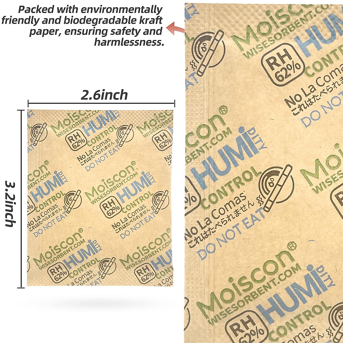 Wisesorb 30 Pack 62% RH 8 Gram Two-Way Humidity Control Packs for Storing 1 oz, Size 8 Moisture Control Packets Individually Wrapped
