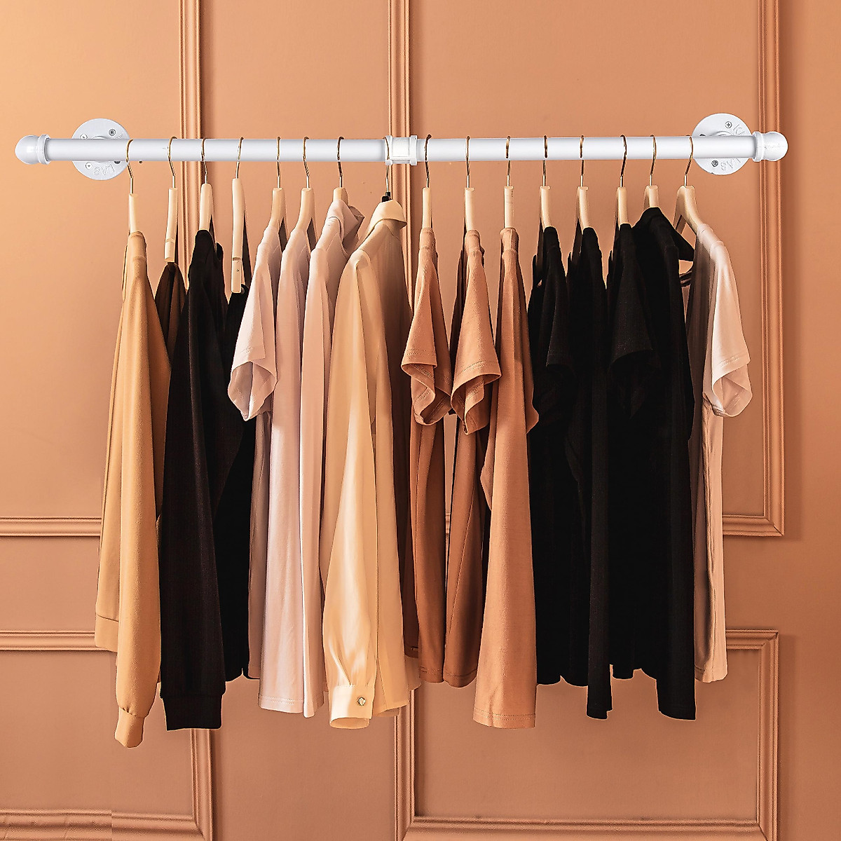 AddGrace 2 Pack Clothes Rack White Wall Mounted Industrial Pipe Clothing Rack for Hanging Clothes Multi-Purpose Garment Bar for Wardrobe and Laundry Room