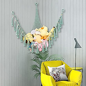 Colcolo Stuffed Animal Hammock Plush Net Toy Macrame Wall Mounted Toy Holder Corner Netting Hanging Organizer for Nursery Bedroom Children, Green