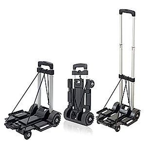APOXCON Folding Hand Truck, Lightweight Aluminum Luggage Cart with 4 Wheels & Adjustable Handle, 160 lbs Capacity Foldable Dolly Cart for Moving Home Office Shopping Travel Use, Compact and Portable