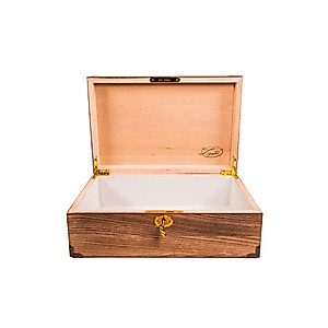 Burned Storage Keepsake Box with key locking - Wooden Storage Box with Chamois Leather Lining - Large Gift Box with Hinged Lid - Wood Decorative Storage Box with Lid (Burned)