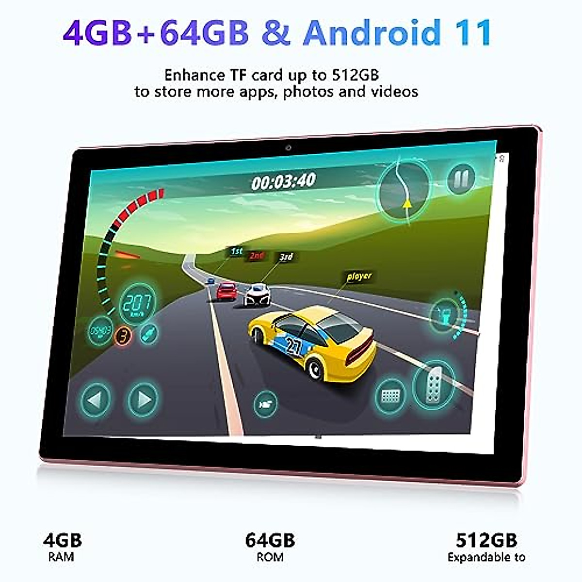 2023 Newest 2 in 1 Tablet, 10 inch Android 11 Tablets with Keyboard Case Mouse Stylus, 4GB RAM+64GB ROM 1.8GHz Quad Core, 1280*800 IPS HD Touch Screen, 8MP Dual Camera, Games, Wi-Fi, BT Tableta PC