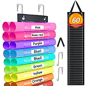 ABCxGOOD 60 Compartments Vinyl Rolls Holder,Vinyl Storage Organizer Door/Closet Hanging/Wall Mounting,Craft Vinyl Storage Rack with Name Sticker,Heavy-duty Hooks for Craft Room,Black