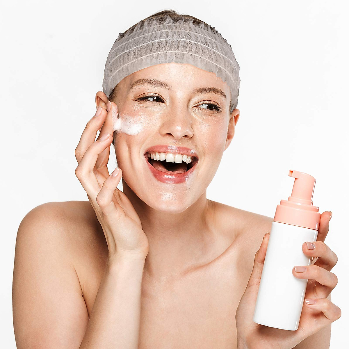 Chuangdi 100 Pieces Disposable Spa Headbands Soft Non-Woven Facial Hair Band Elastic Facial Head Wraps Cloth Stretch Skin Care Makeup Sauna Washing Face Supplies for Women Girls (White)