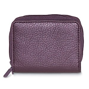 Collections Etc RFID Buxton Scan Proof Compact Leather-Look Wallet Purse, Plum, Onesize