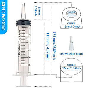 SHAOTONG 60ml Syringe with 40 Inch Tube and Tip Adapter, for Feeding Pets, Liquid Refilling, Drawing Oil Fluid