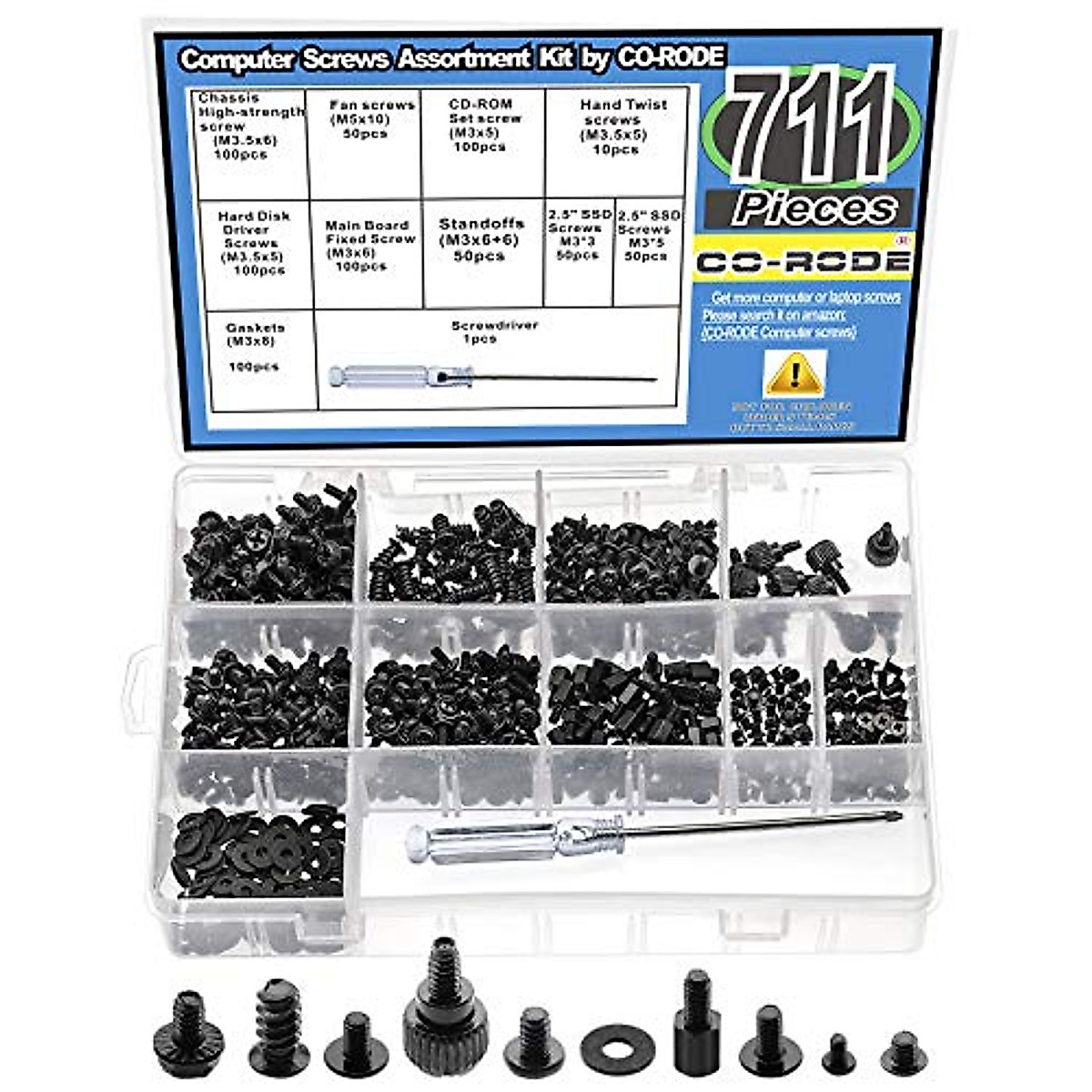 CO-RODE 711pcs Motherboard Standoffs Screws Kit, SSD Screws, Replacement PC Computer Screws Set for Mainboard, HDD Hard Drive, SSD, Computer Case, Fan, Power Graphics,CD-ROM