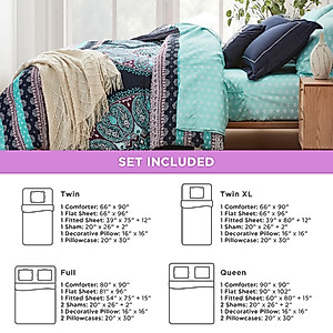 Degrees of Comfort Blue Twin XL Complete Comforter Sets, Boho Mandala Bed in A Bag,Microfiber Bedding Set with Side Pockets, Matching Decorative Pillow, 6 Piece Navy