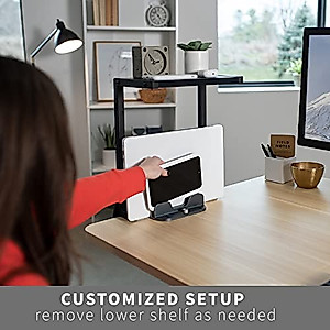 VIVO Clamp-on 13 inch Above or Below Desk 2-Tier Shelving Unit for Table Accessories, Gaming Devices, and More, Storage Tray, Desktop Organizer, Black, STAND-SHELF2C