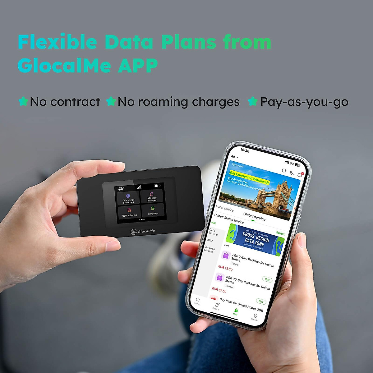 GlocalMe DuoTurbo 4G LTE Portable WiFi Hotspot for Travel in 200+ Countries, Mobile Hotspot Device with Global 1GB & Local 10GB Data 30Days, SIMFREE and Dual Modem, 10 Devices Connected(White)