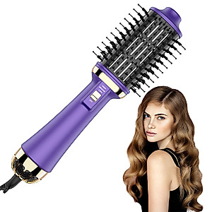 LVLSIO Hot-Air Hair Brush, One-Step Hair Dryer Brush for Styling/Straightening/Curling/Fast Drying, Volumizer Salon Negative Ion Blow Dryer Brush-Purple