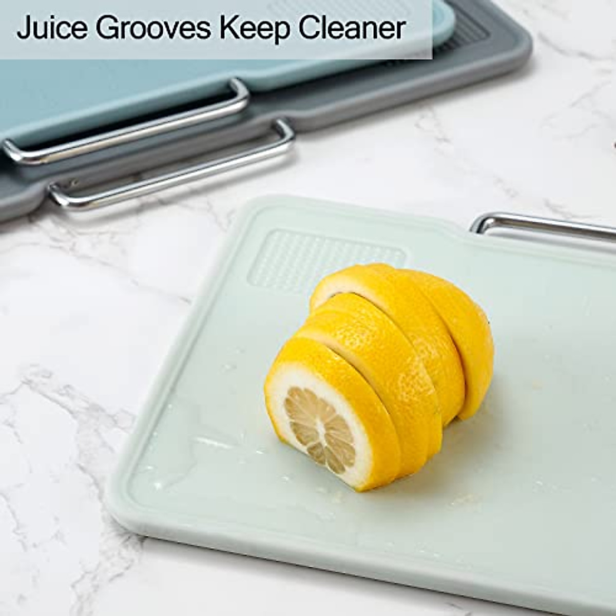 Domonic Home Cutting Board Set, Cutting Boards for Kitchen Dishwasher Safe, Plastic Cutting Board with Holder, Chopping Board with Juice Grooves, Non-Slip