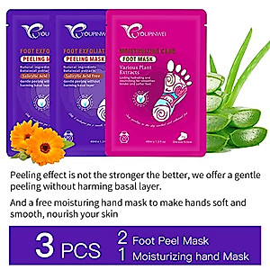 Foot Peel Mask, YOUPINWEI Exfoliating Feet Peeling Mask for Dry Cracked Heels - 2+1 Packs - Make Your Feet Baby Soft Get Smooth Silky Skin, Calluses and Dead Skin Remover for Women and Men