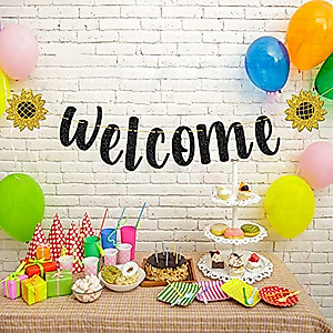 T-minimalist Welcome Banner, Black Glitter Hanging Sign Party Banner Decorations, Induction Party | Welcome Home | School New Terms Begins Welcome Sign Bunting Banner 6.3 Feet