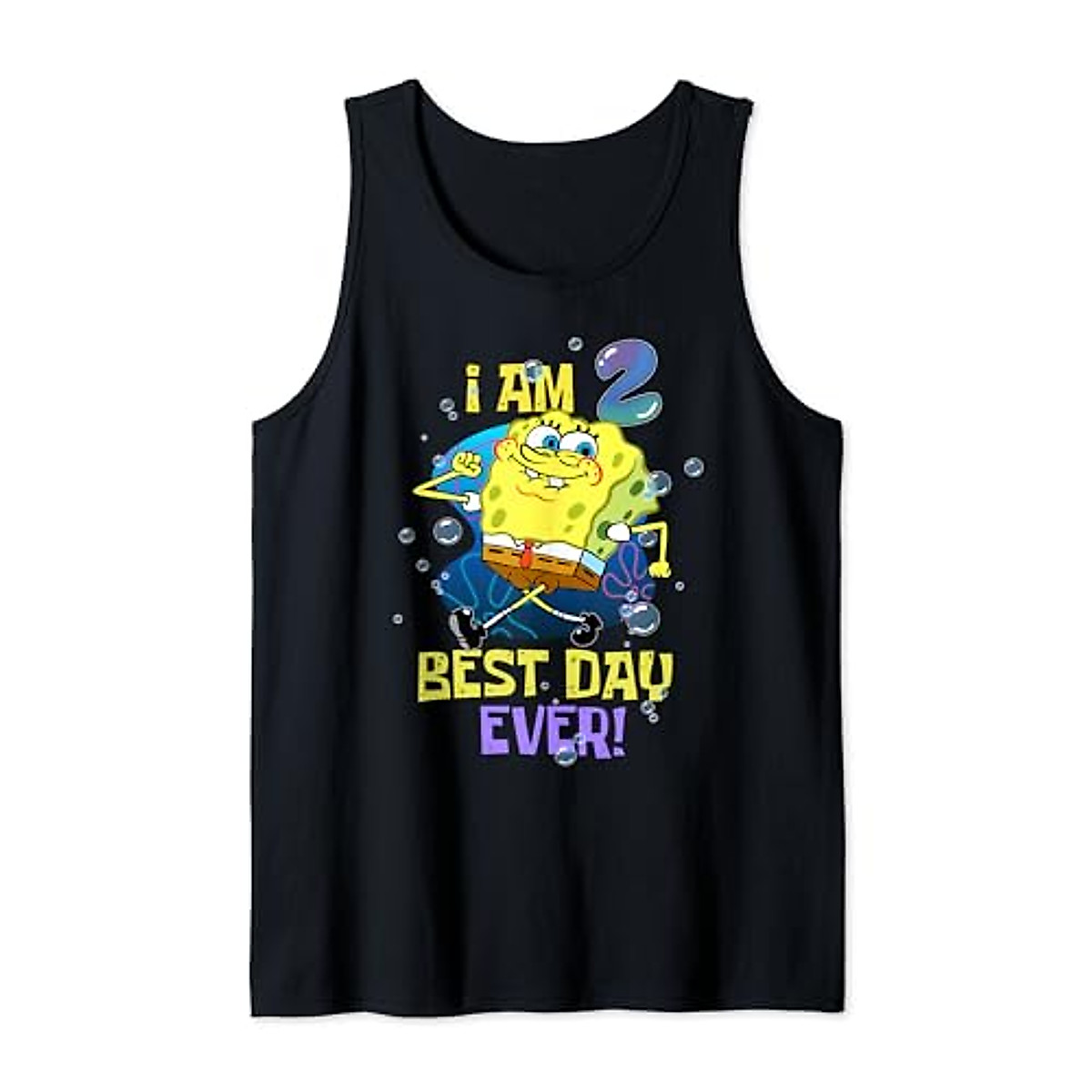 Mademark x SpongeBob SquarePants - Spongebob I Am 2 Best Day Ever 2nd Birthday Kids Spongebob Tank Top