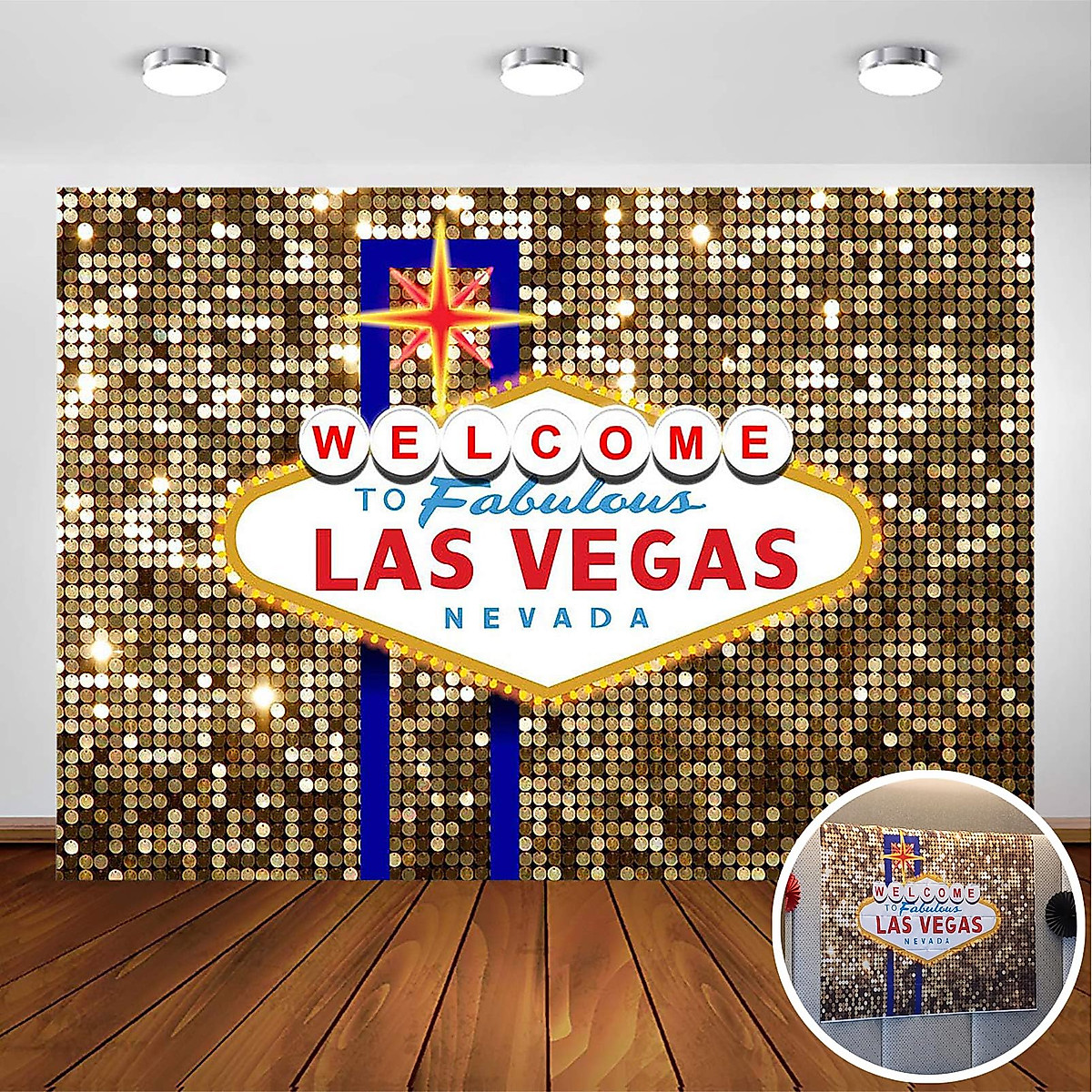 Avezano Las Vegas Party Backdrop for Birthday Decorations Welcome to Las Vegas Fabulous Casino Night Poker Party Photography Background Gold Luxury Prom Costume Dress-up Party Photobooth (7x5ft)