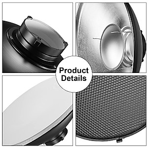 Soonpho 16 inch/42cm Standard Reflector Beauty Dish with Honeycomb Grid, Diffuser Sock and Bag,for Bowens Mount Studio Strobe Flash Light Like Neewer VC-400HS VE-300 Godox AD200 AD180 AD360(Silver)