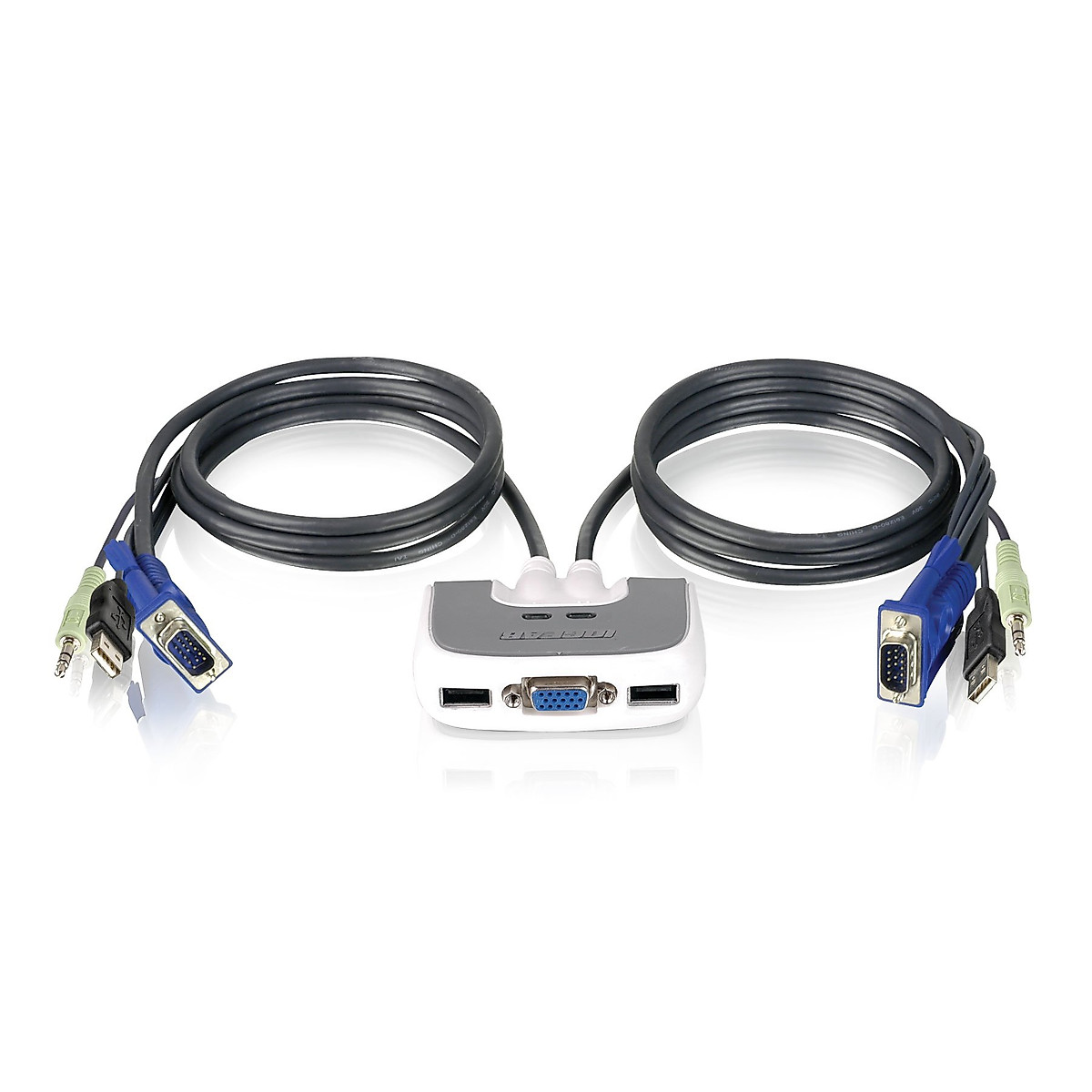 IOGEAR 2-Port USB VGA Miniview Micro Cabled KVM Switch - 2048 x 1536 - Hot Keys Switch - w/Audio - Plug n Play - PC, MAC, SUN - GCS632U