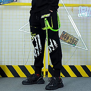 XYXIONGMAO Functional Men's Tactical Cargo Pants Streamer Casual Streetwear Techwear Sweatpants Black Hip Hop Joggers Cyberpunk Pants for Men(Green,L)