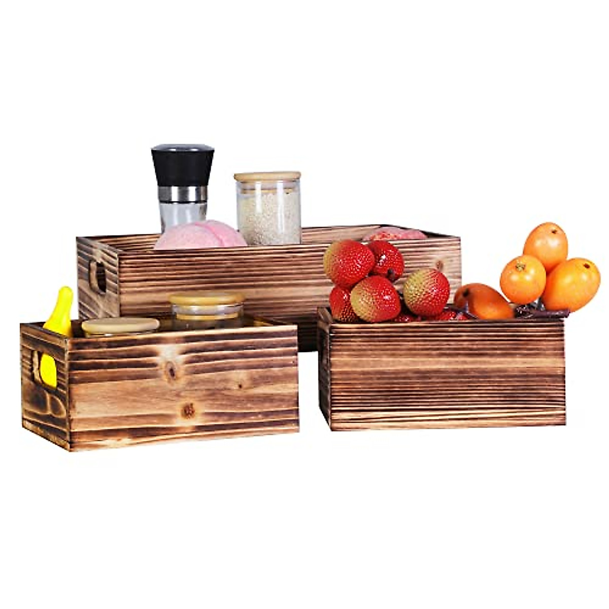 Wooden Crate Stackable Decorative Wood Crates set of 3 for Storage Display Rustic Nesting Box Basket Home Decoration Boxes Container Bin with Cutout Handles Farmhouse Decor with Natural Wood Aroma