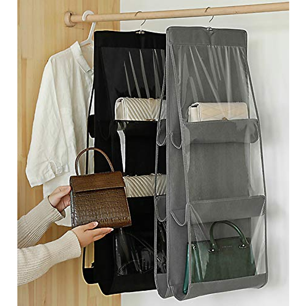 ST-BEST-P Handbag Storage Hanging Purse Organizer Bedroom Organization Dust-Proof Holder Bag for Wardrobe Closet (Grey-2Pack)