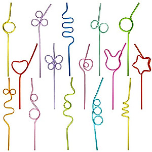 Tomnk 30pcs Crazy Straws, 15 Assorted Colorful Silly Straws for Kids, Fun Varied Twists Straws for Birthday Party Reusable Straws