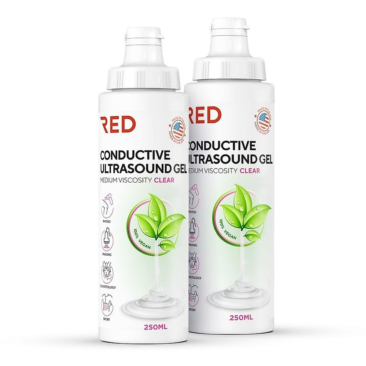 Conductive Ultrasound Gel for Ultrasonic Cavitation, Body Sculpting, TENS & Baby Dopplers, 2 x 8.45 fl oz - Long-Lasting, Hypoallergenic - For Clinics & Portable Devices - 2 Bottles, 8.45 fl oz/250mL
